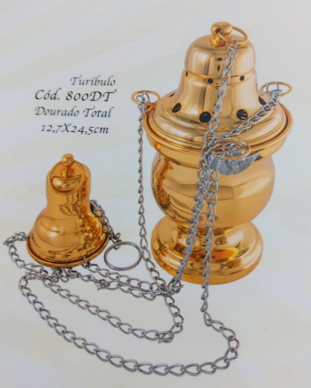 Turíbulo Dourado Total 24,5 x 12,7 cm - Artigos religiosos